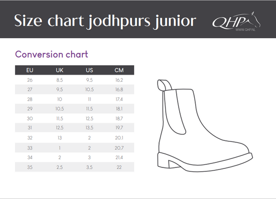 Boot Size Chart – Inky Dinky Saddles
